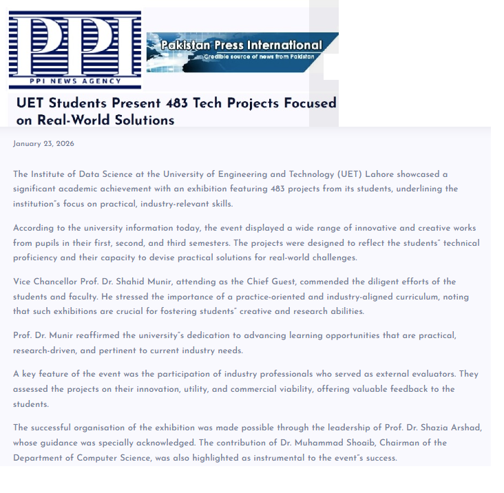 UET Institute of Data Science Showcases 483 Student Projects in Grand ...